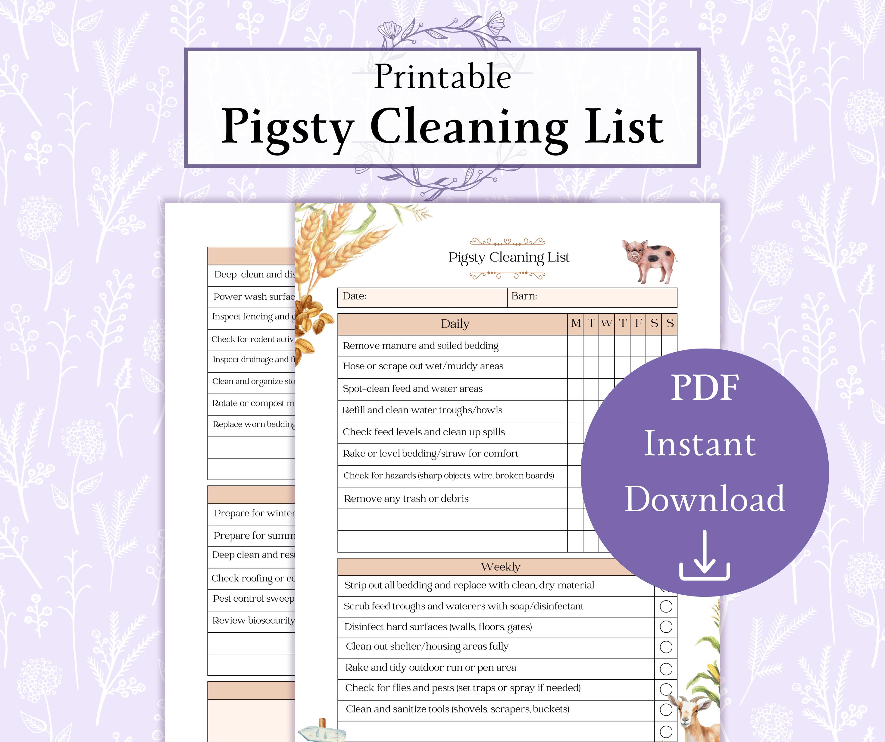 Pigsty Cleaning List Printable PDF | Pigsty Checklist | Farm Management ...