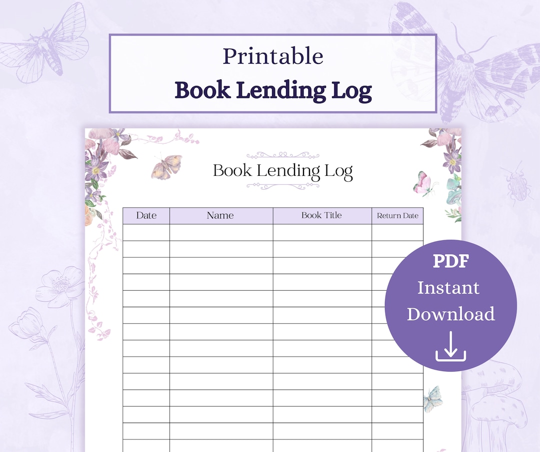 Book Lending Log Printable PDF | Lending Library | Reading Tracker ...