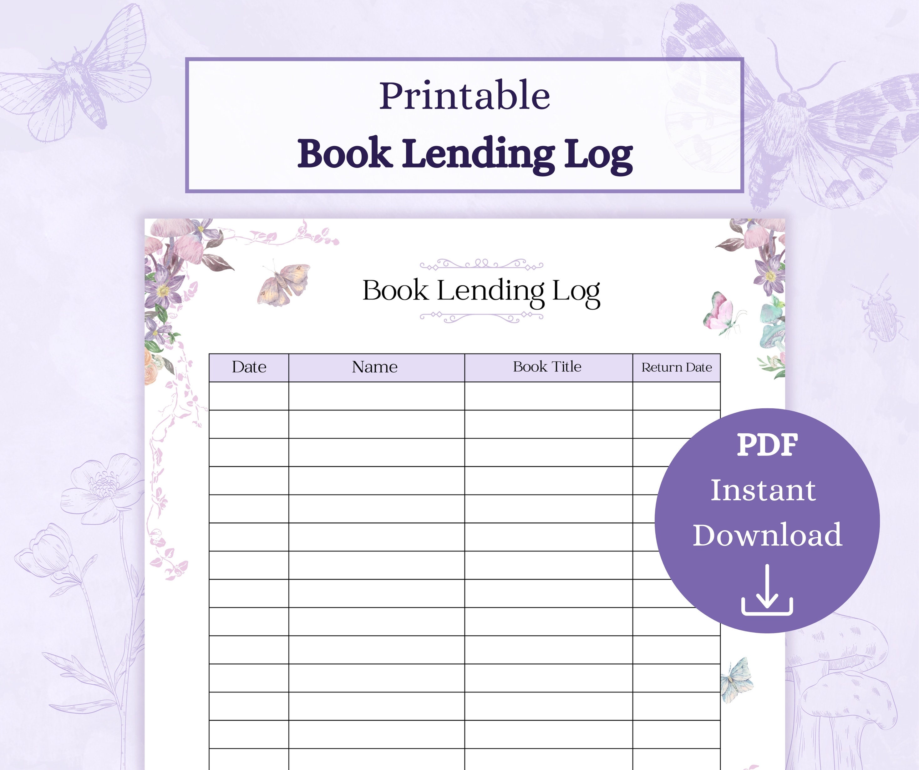 Book Lending Log Printable PDF | Lending Library | Reading Tracker ...