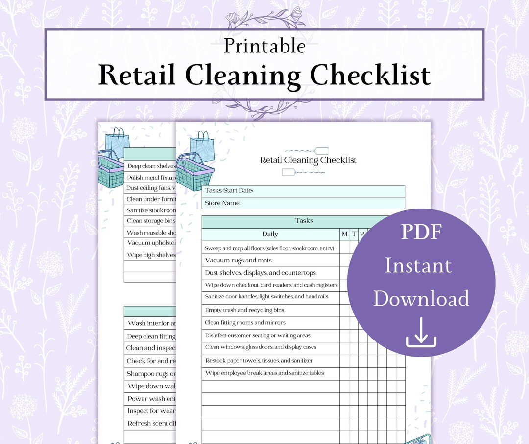 Retail Cleaning Checklist Printable PDF, Store Cleaning Schedule, Shop ...