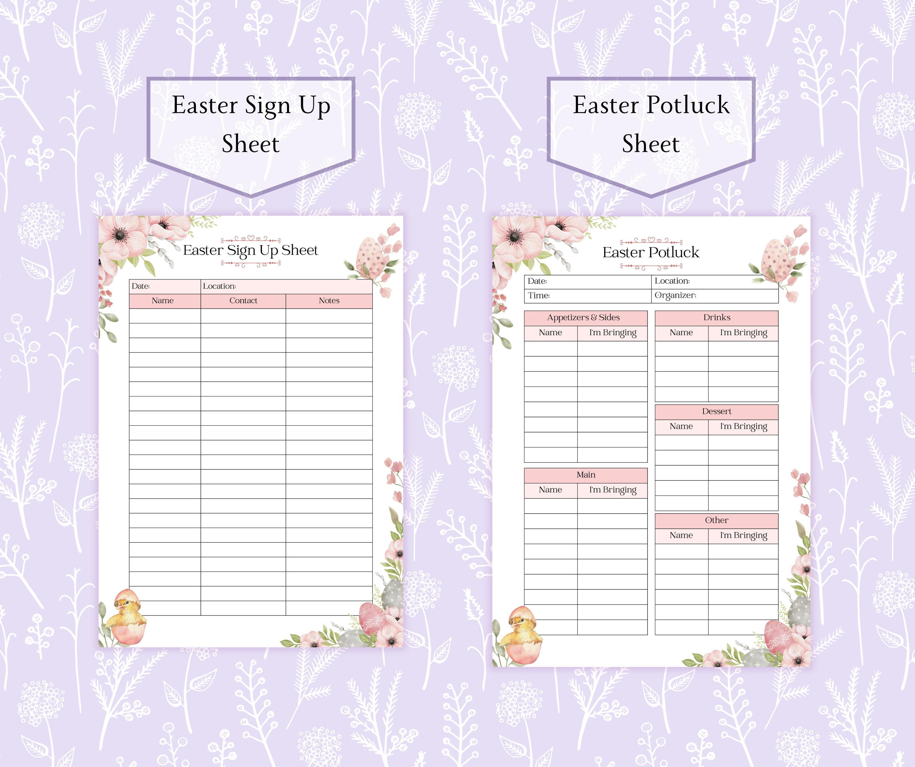 Easter Sign up Bundle Printable PDF | Easter Potluck Form | Sign up ...