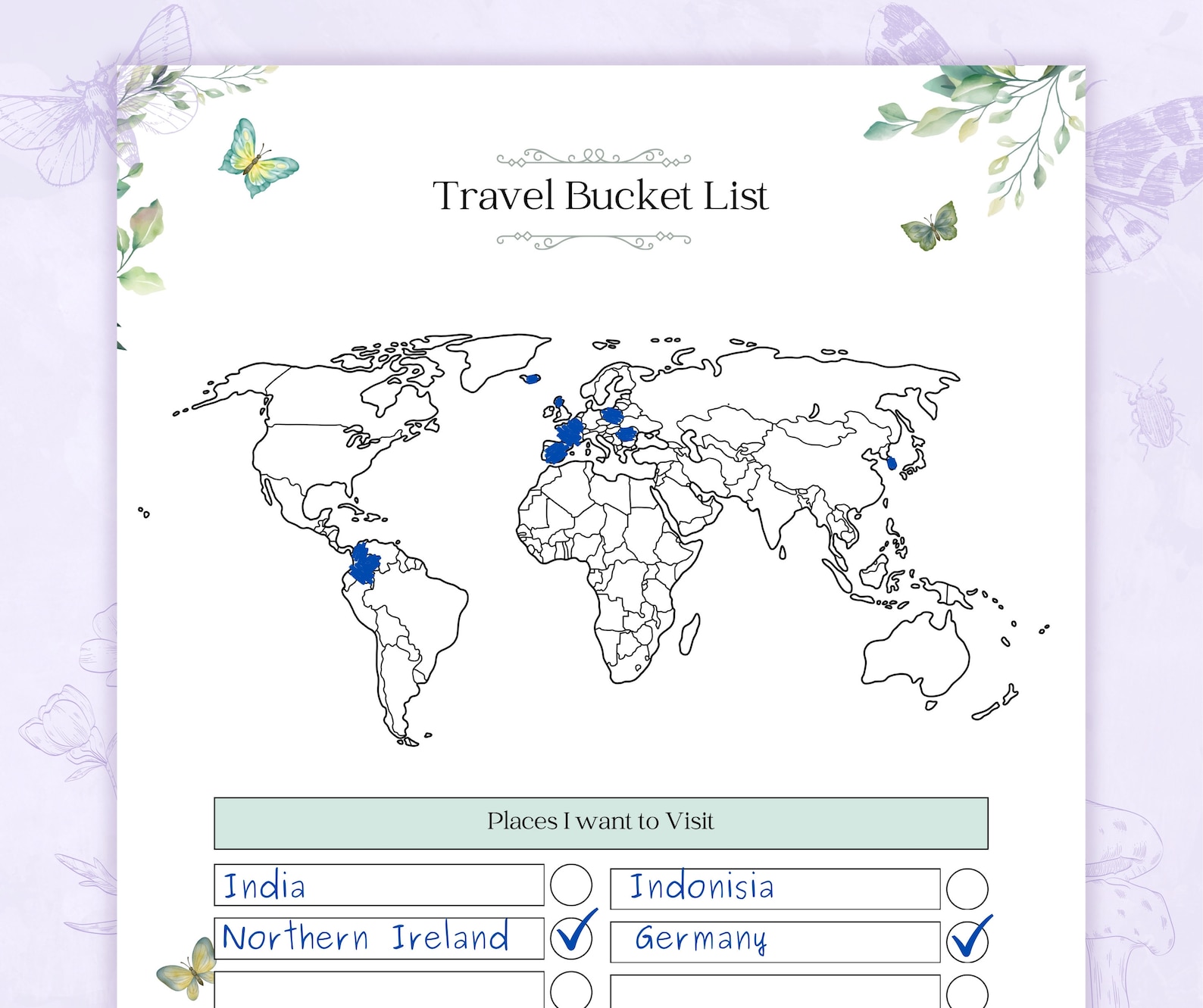 Travel Bucket List Printable PDF | World Map Checklist | Travel ...