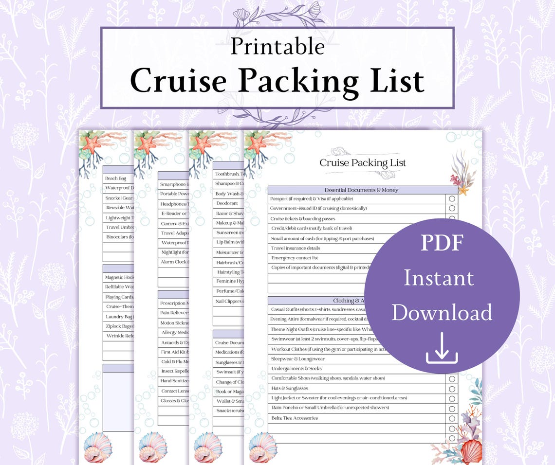 Cruise Packing Checklist Printable PDF | Pre Cruise Checklist | Travel ...