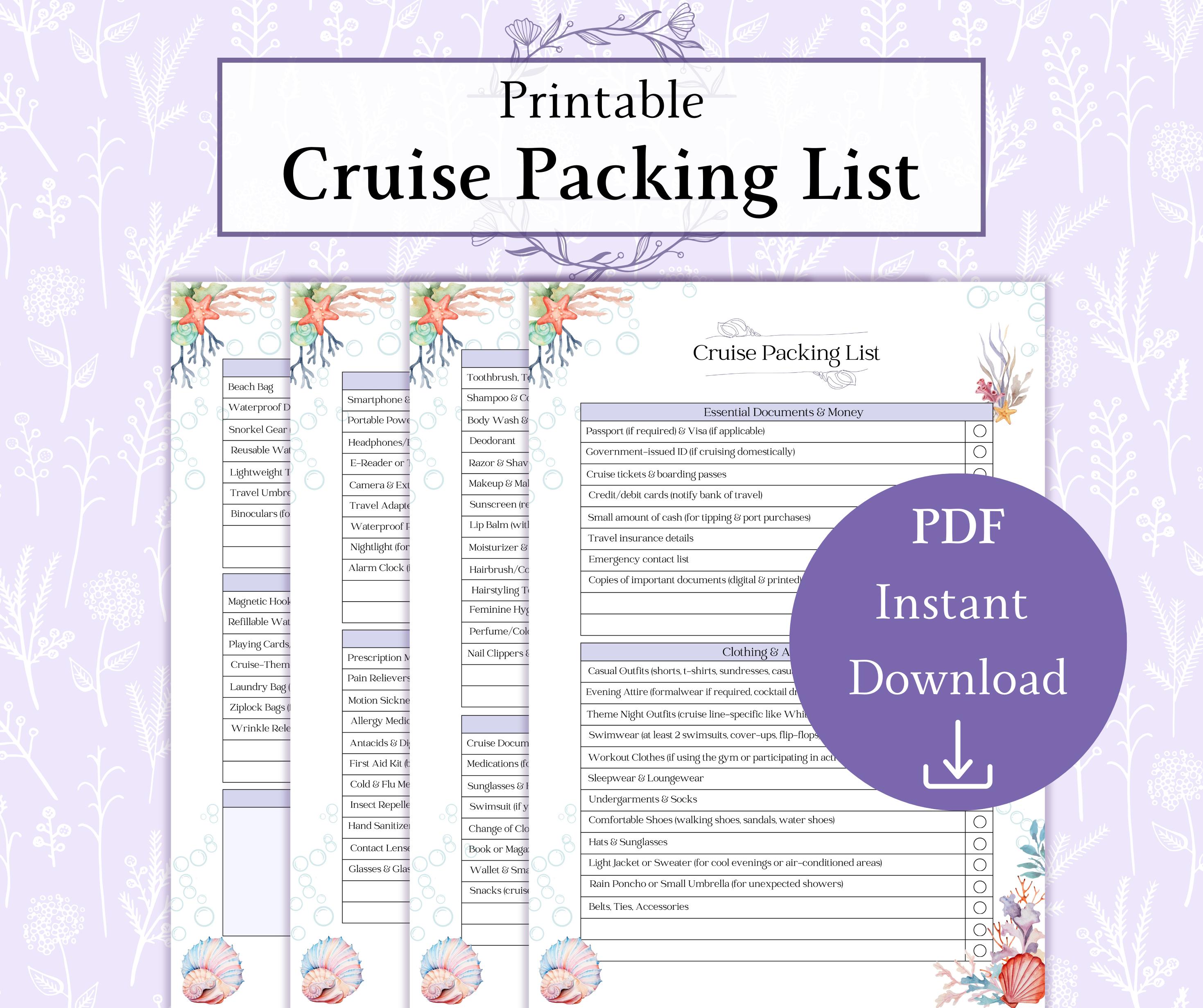 Cruise Packing Checklist Printable PDF | Pre Cruise Checklist | Travel ...