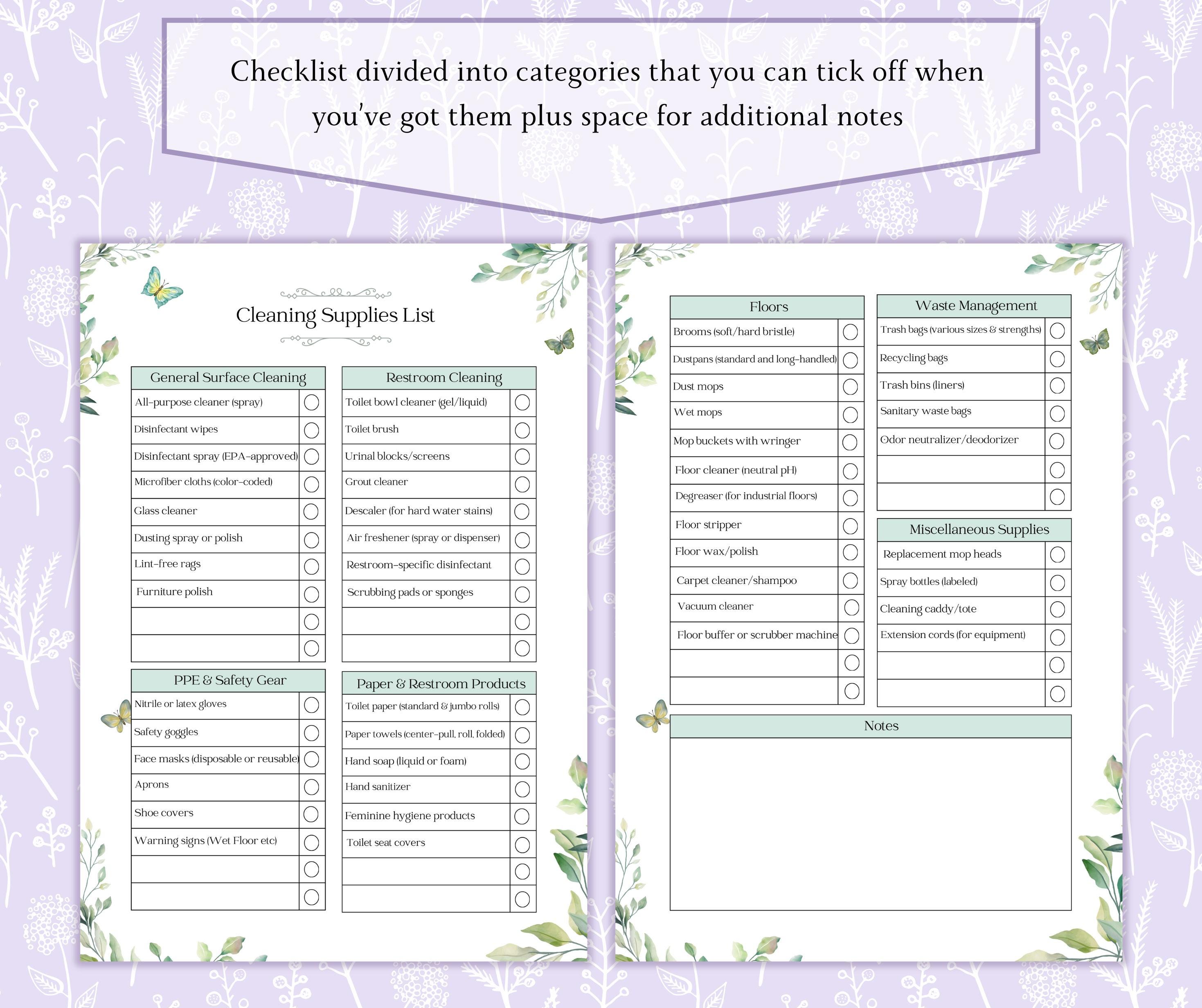 Cleaning Supply List Printable PDF | Cleaner Inventory Management ...