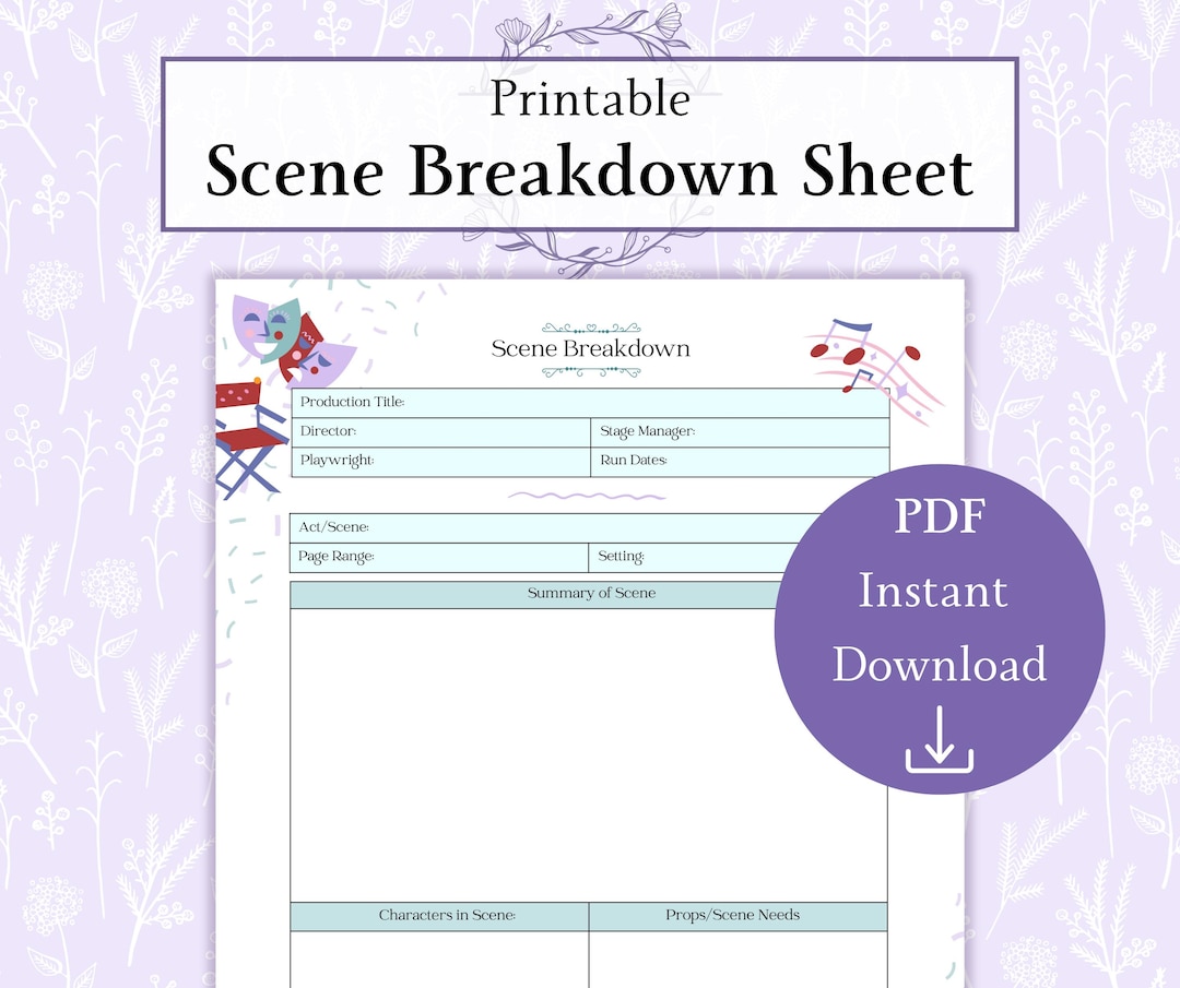Scene Breakdown Sheet Printable PDF | Scene Study Worksheet | Theater ...