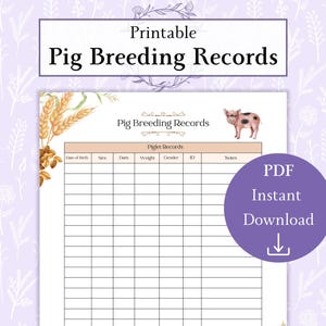 Pig Breeding Records Printable PDF | Pig Record Keeping | Pig Chart ...