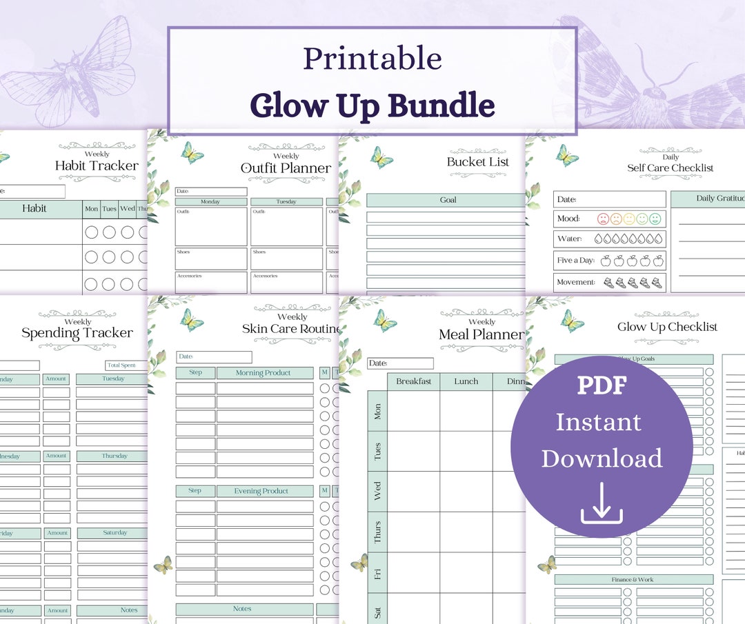 Glow up Bundle Printable PDF | Glow up Planner | Self Care Checklist ...