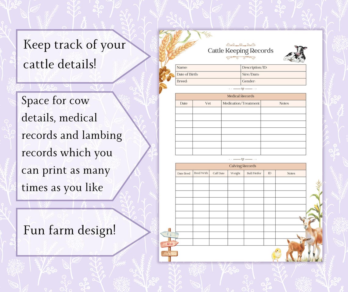 Calf and Cattle Records Bundle Printable PDF | Cattle Keeping Records ...