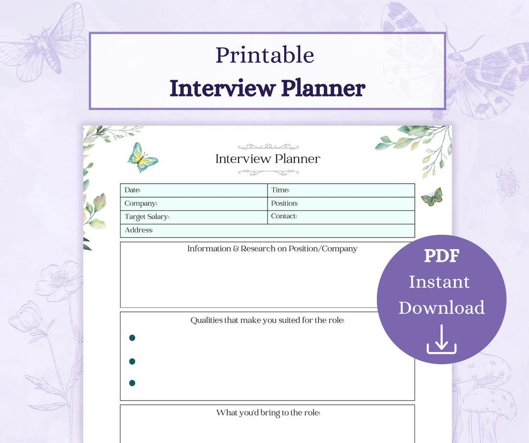 Job Interview Planner Printable PDF | Interview Tracker | Interview ...