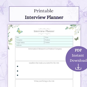 Job Interview Planner Printable PDF | Interview Tracker | Interview ...