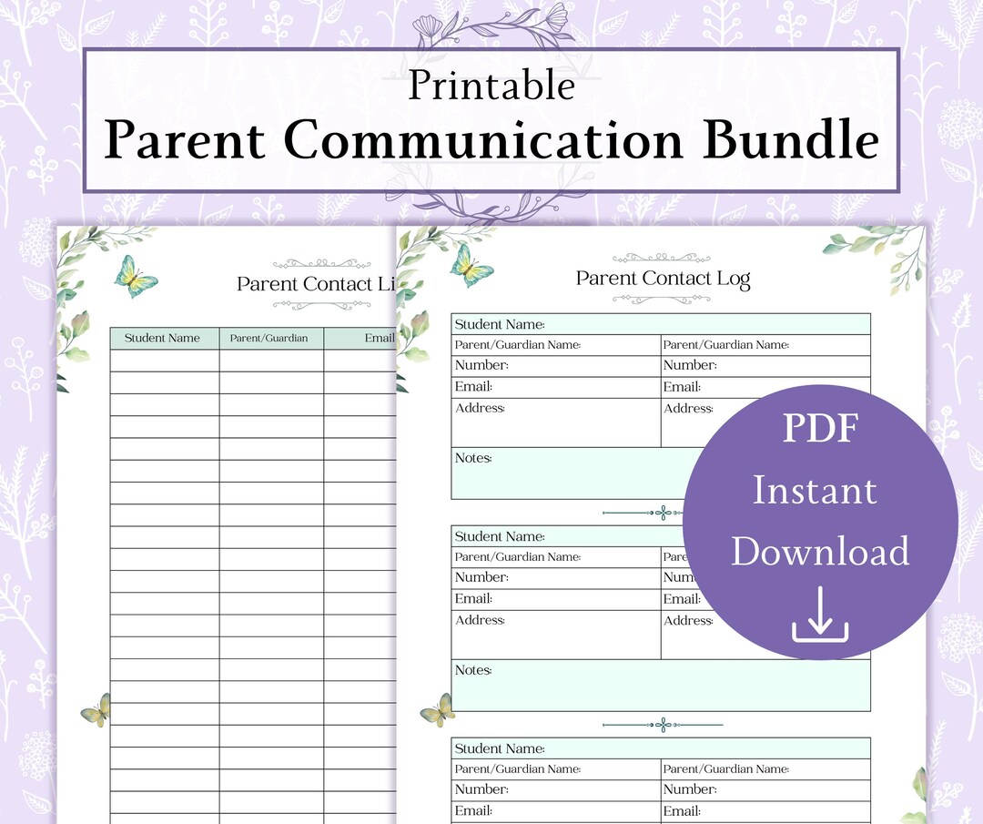 Parent Communication Log Bundle Printable PDF | Parent Contact Log ...
