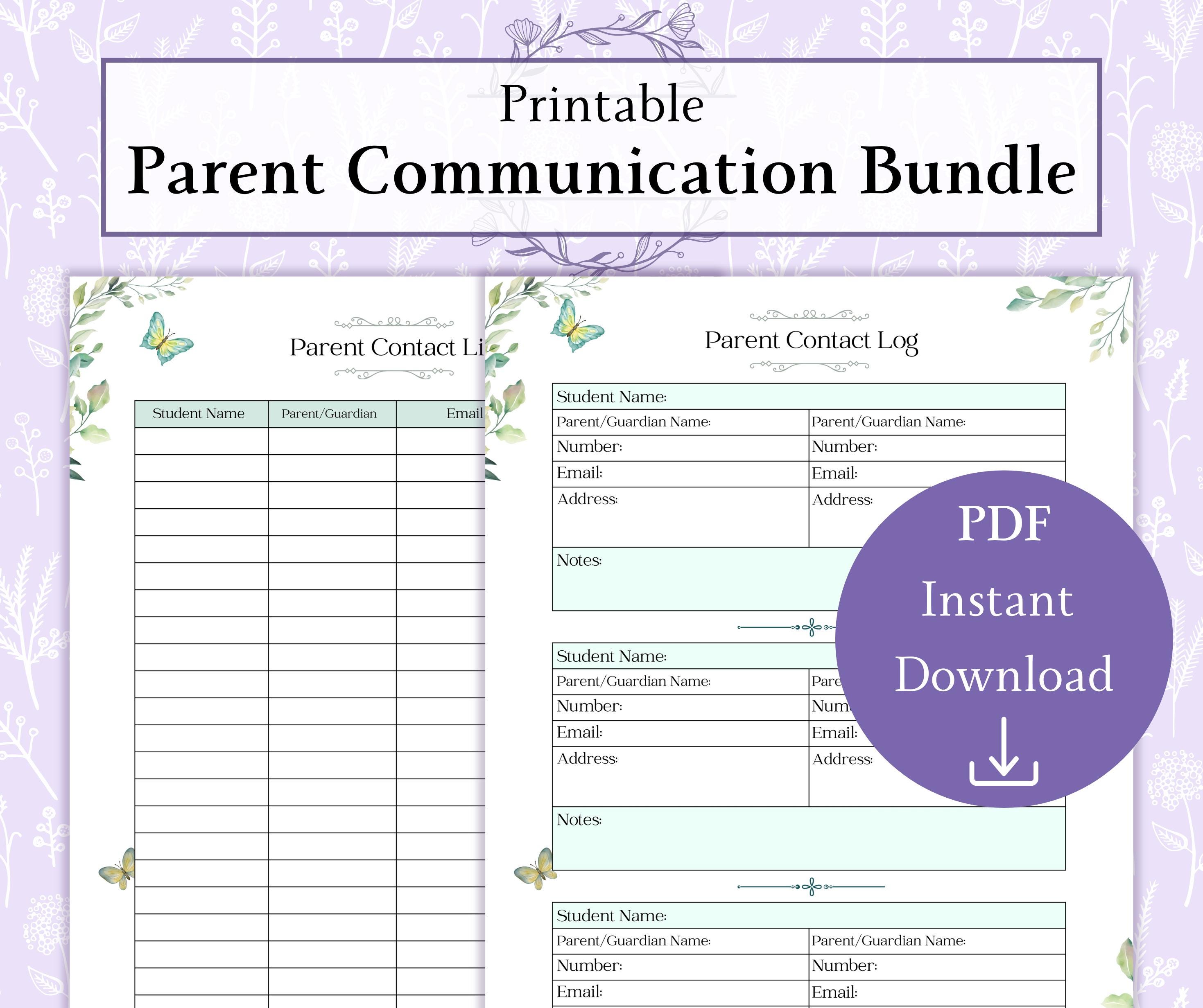 Parent Communication Log Bundle Printable PDF | Parent Contact Log ...