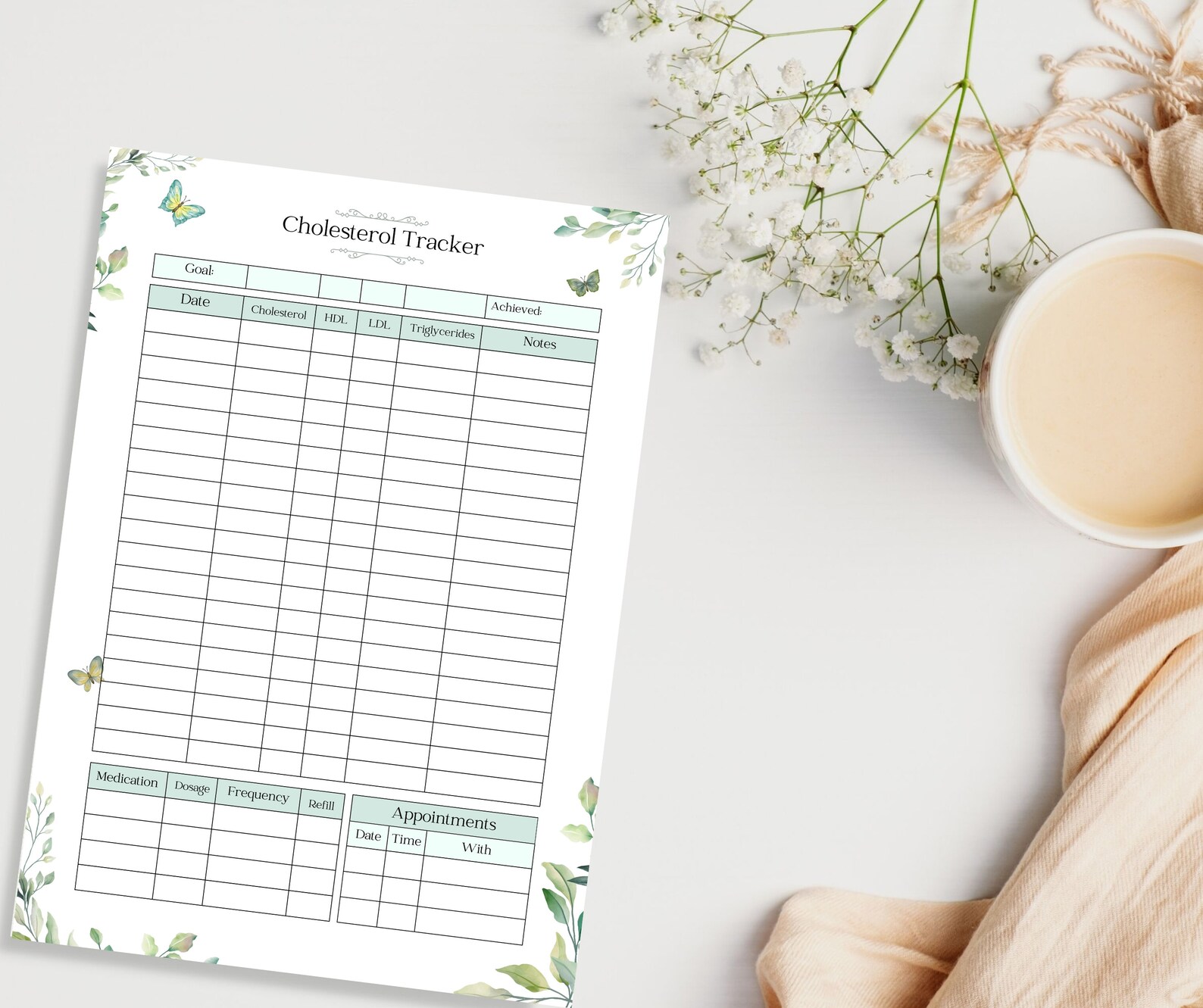 Cholesterol Tracker Printable PDF | Cholesterol Log | Medical Tracker ...