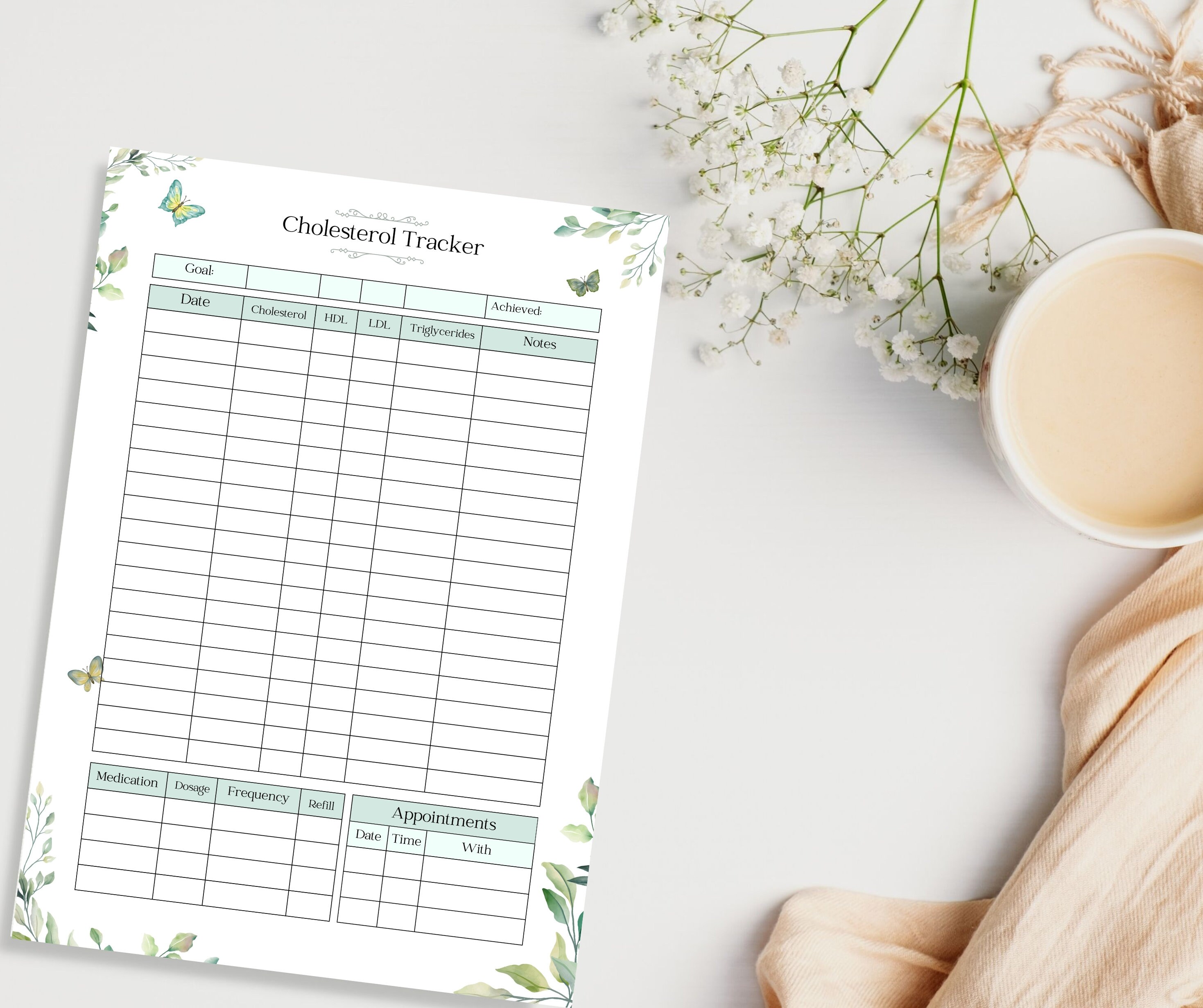 Cholesterol Tracker Printable PDF | Cholesterol Log | Medical Tracker ...