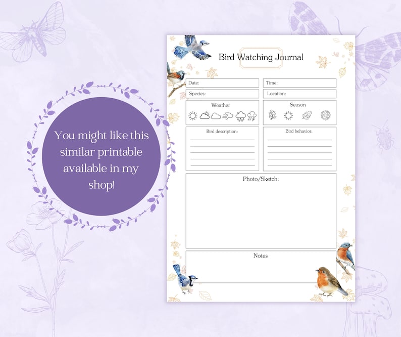Bird Watching Log Printable PDF | Bird Nerd | Bird Diary | Bird ...