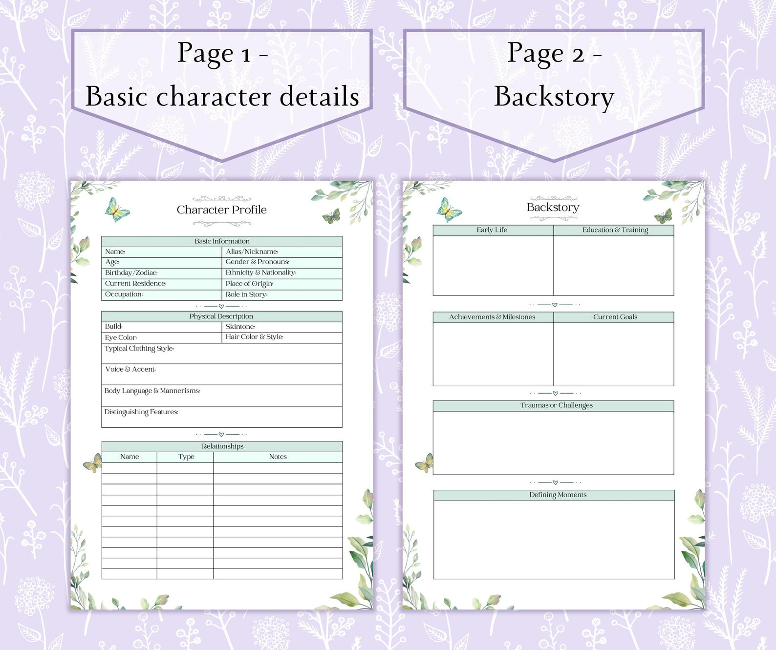 Character Workbook Sheets Printable PDF | Character Builder | Author ...