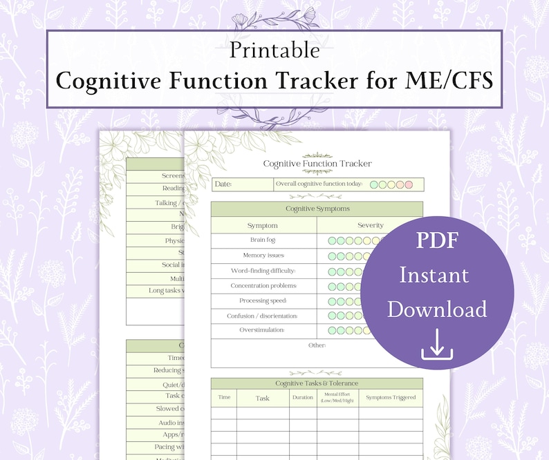Cognitive Function Tracker Printable PDF, Brain Fog Log, CFS ME ...