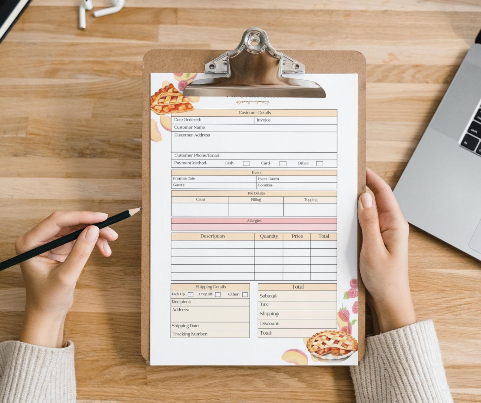 Pie Order Form Printable PDF | Pie Order Tracker | Bakery Order Form ...