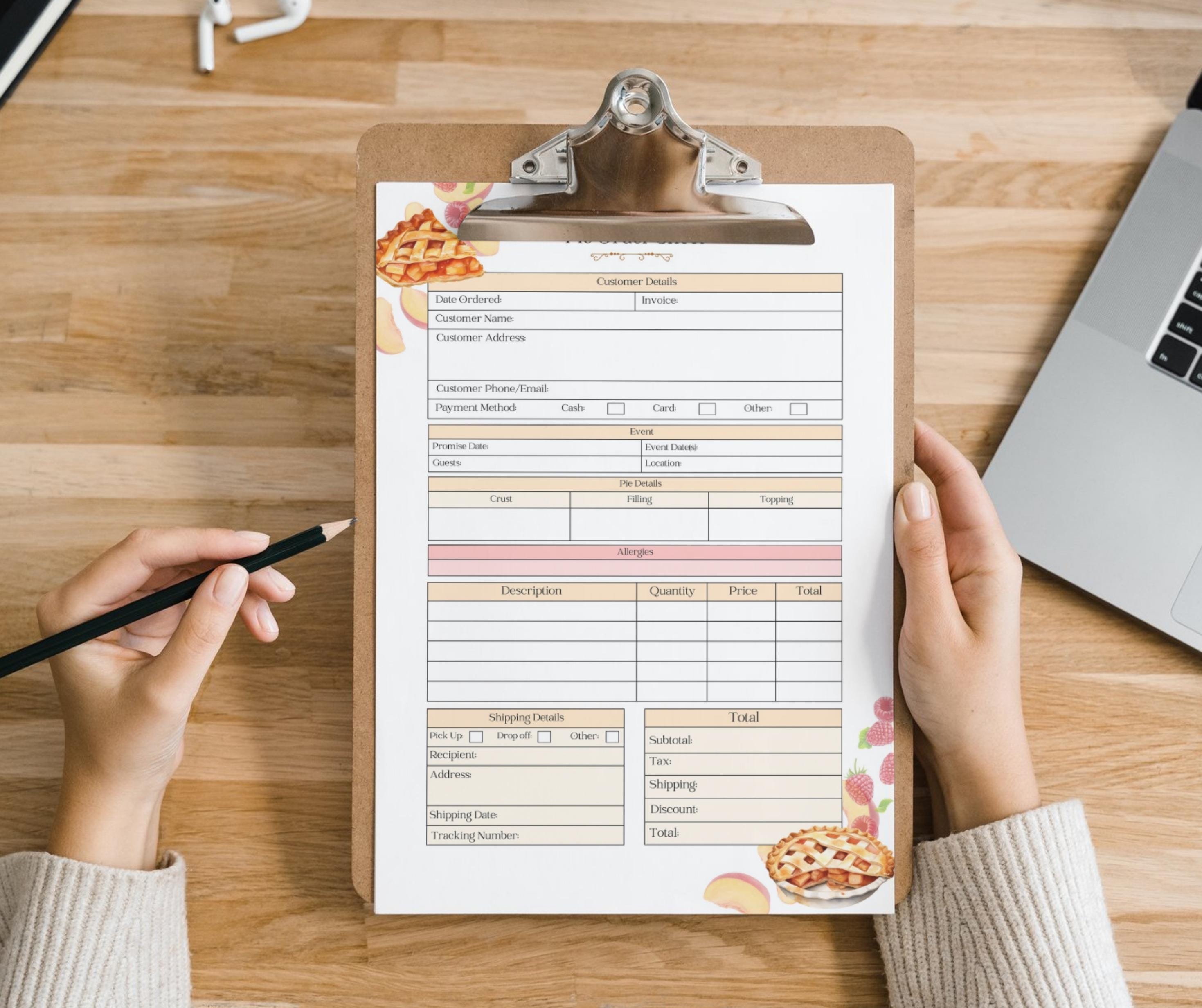 Pie Order Form Printable PDF | Pie Order Tracker | Bakery Order Form ...