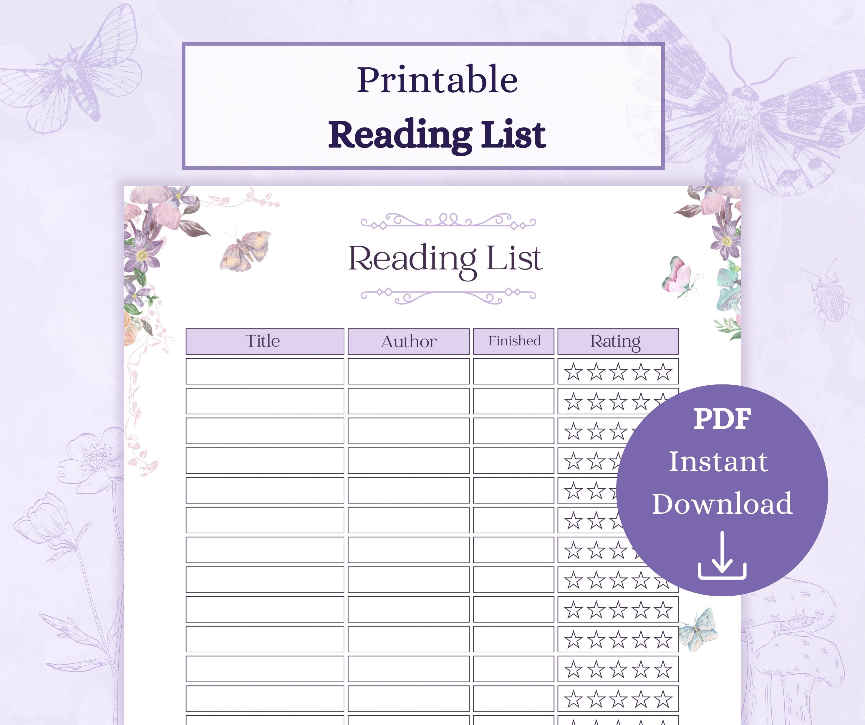 Reading List Printable PDF Reading Tracker Book Buy List Reading ...