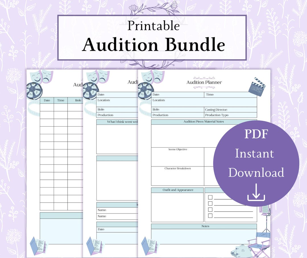 Audition Log Bundle Printable PDF | Audition Planner | Audition Sheet ...