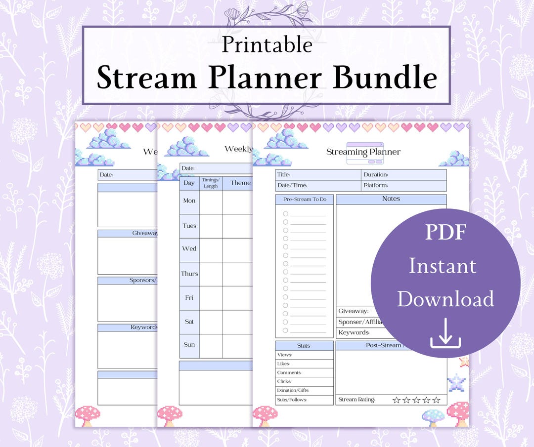 Live Stream Planner Bundle Printable PDF | Streaming Goals | Stream ...
