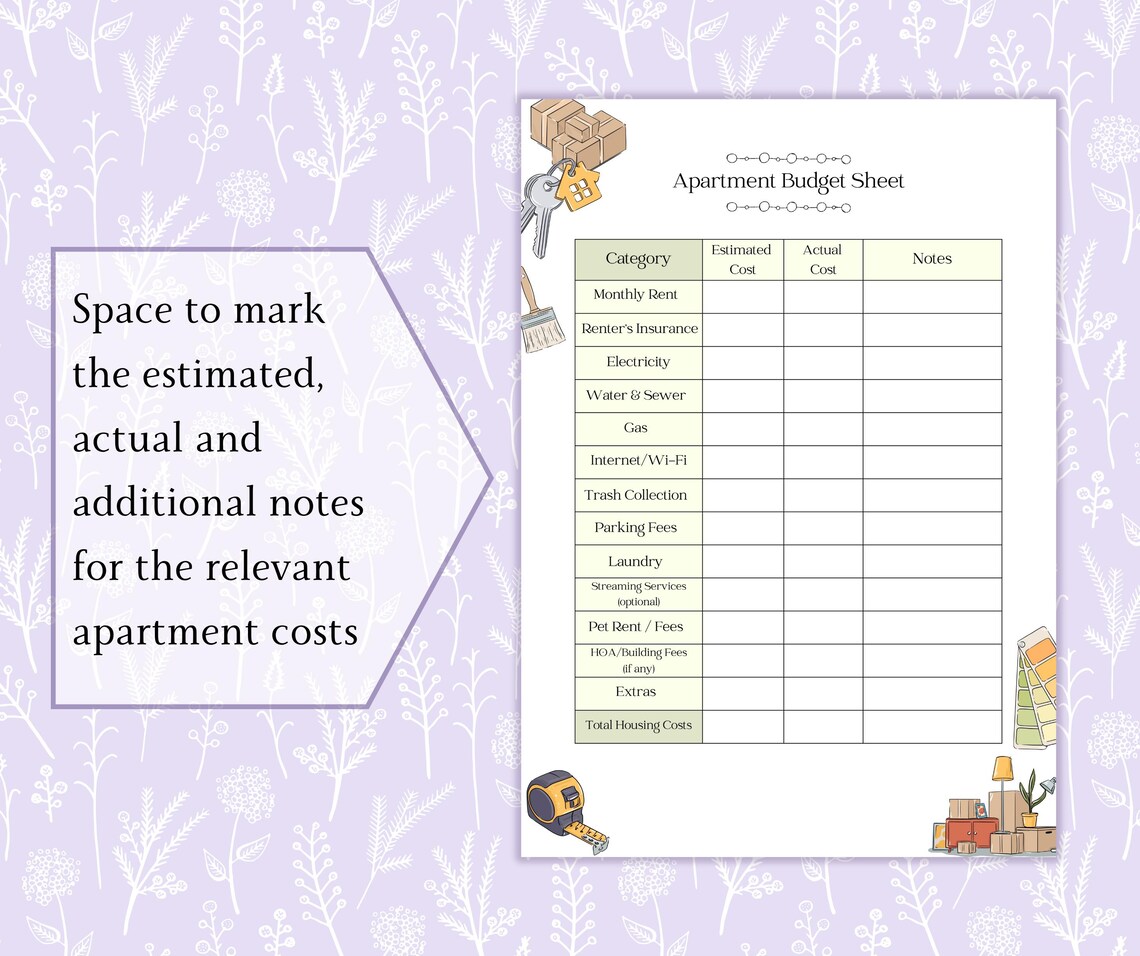 Apartment Budget Tracker Printable PDF | Apartment Must Haves | Rental ...