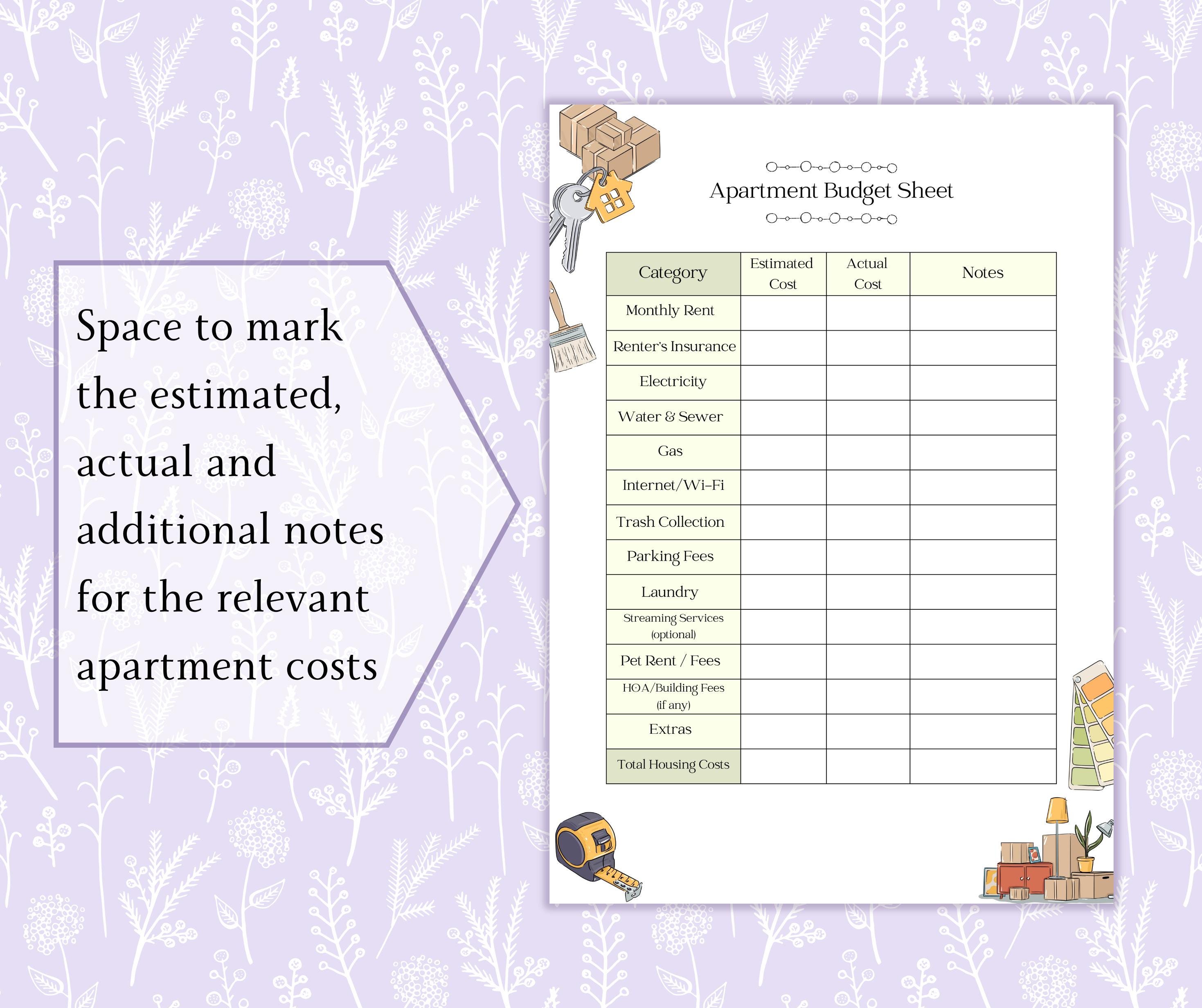 Apartment Budget Tracker Printable PDF | Apartment Must Haves | Rental ...