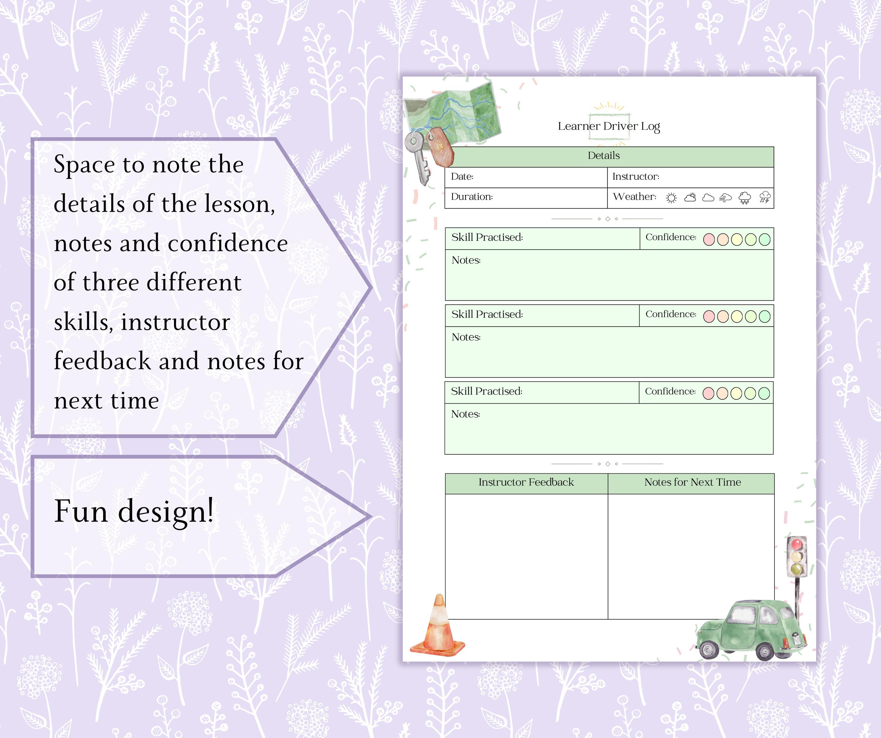 Learner Driver Tracking Bundle Printable PDF | Beginner Driver Tracker | Driving Skills Log ...