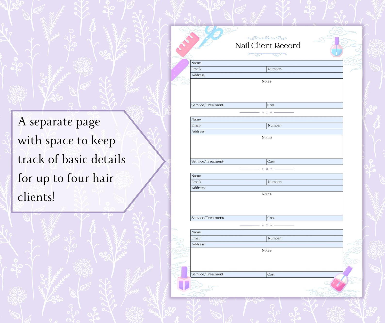 Nail Client Record Bundle Printable PDF | Nail Client Form | Nail Tech ...