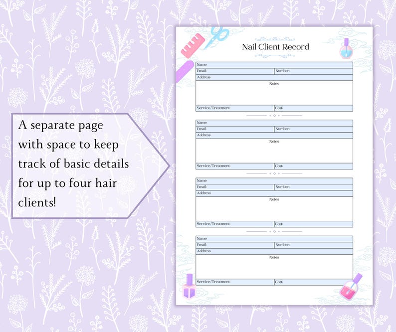 Nail Client Record Bundle Printable PDF | Nail Client Form | Nail Tech ...