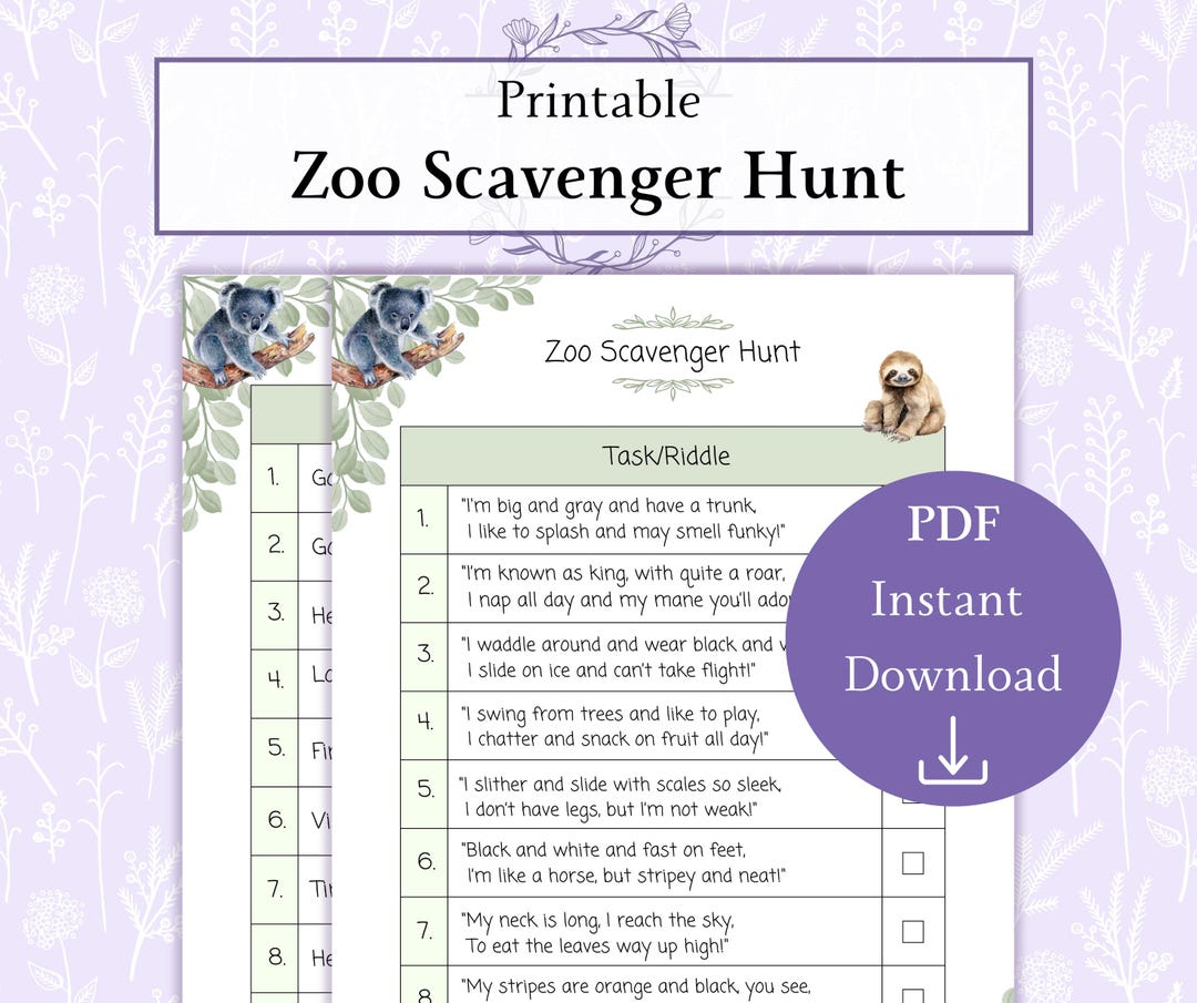 Zoo Scavenger Hunt Printable PDF | Kids Zoo Activity | Zoo Field Trip ...