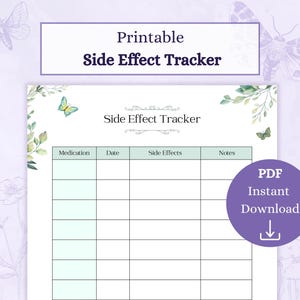 Side Effects Tracker Printable PDF | Medication Log | Adverse Reaction ...