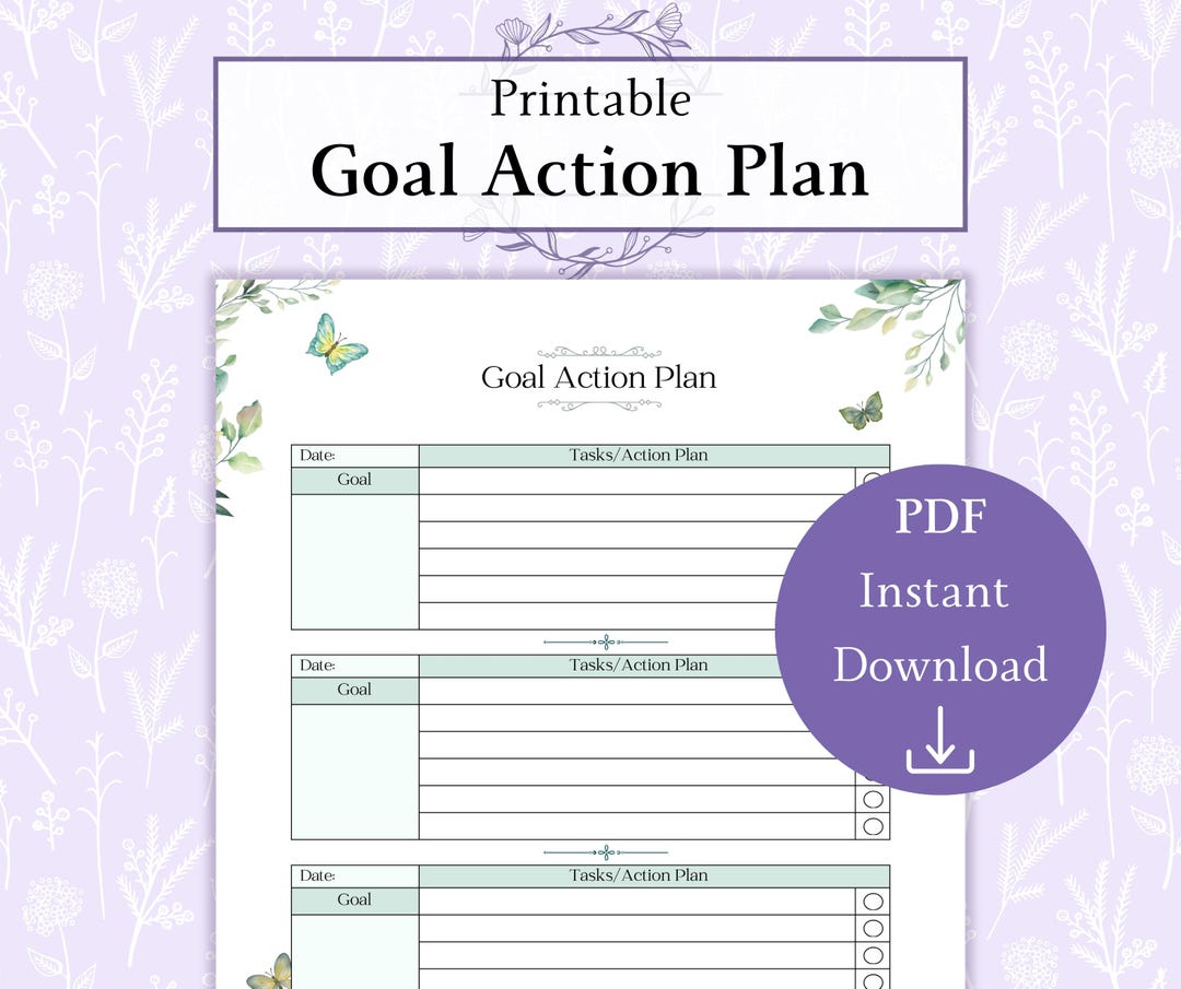Goal Action Plan Printable PDF | Task Tracker | Long Term Goals ...