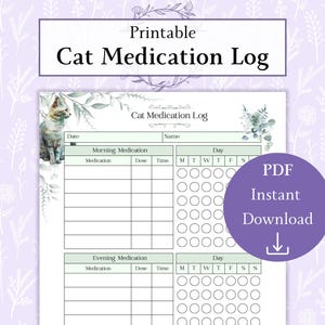 Cat Medication Log Printable PDF | Pet Health Log | Feline Medication ...