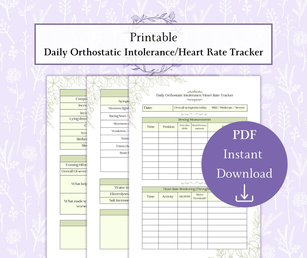 Orthostatic Intolerance Tracker Printable PDF, Heart Rate Log for Cfs ...