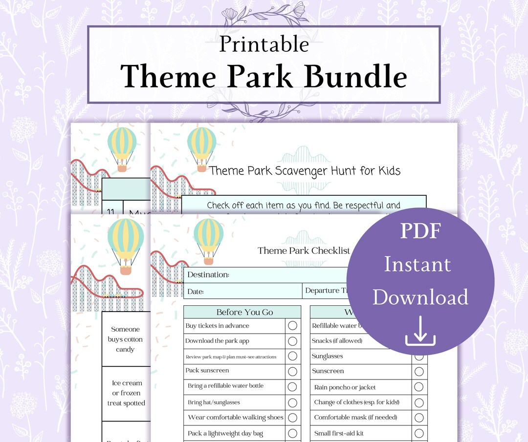 Theme Park Bundle Printable PDF, Theme Park Activity Pack, Travel ...