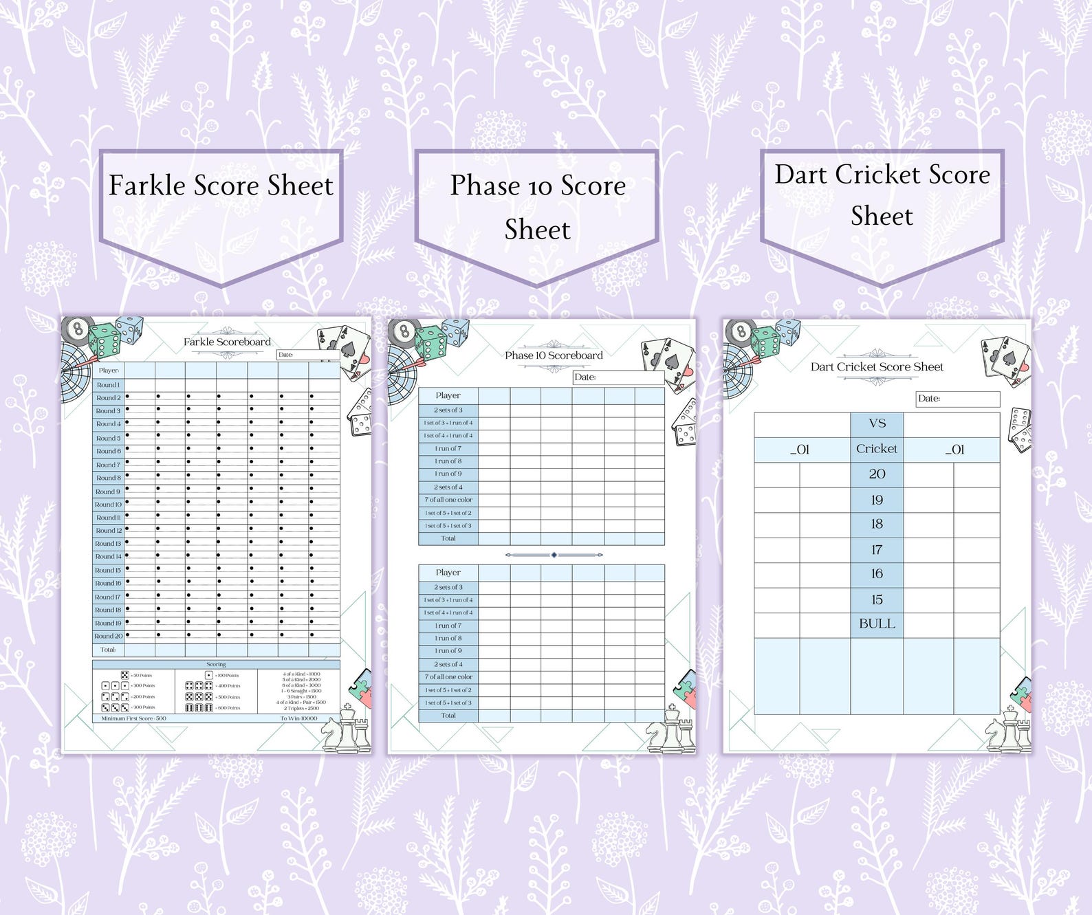 Games Scoreboard Sheets Printable PDF | Rummikub Score Card | Dominos ...