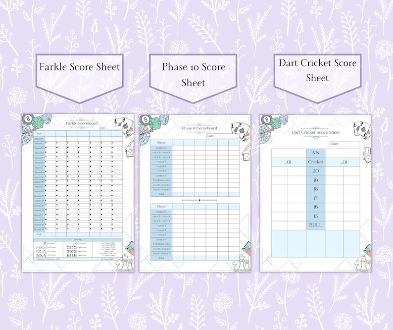 Games Scoreboard Sheets Printable PDF | Rummikub Score Card | Dominos ...