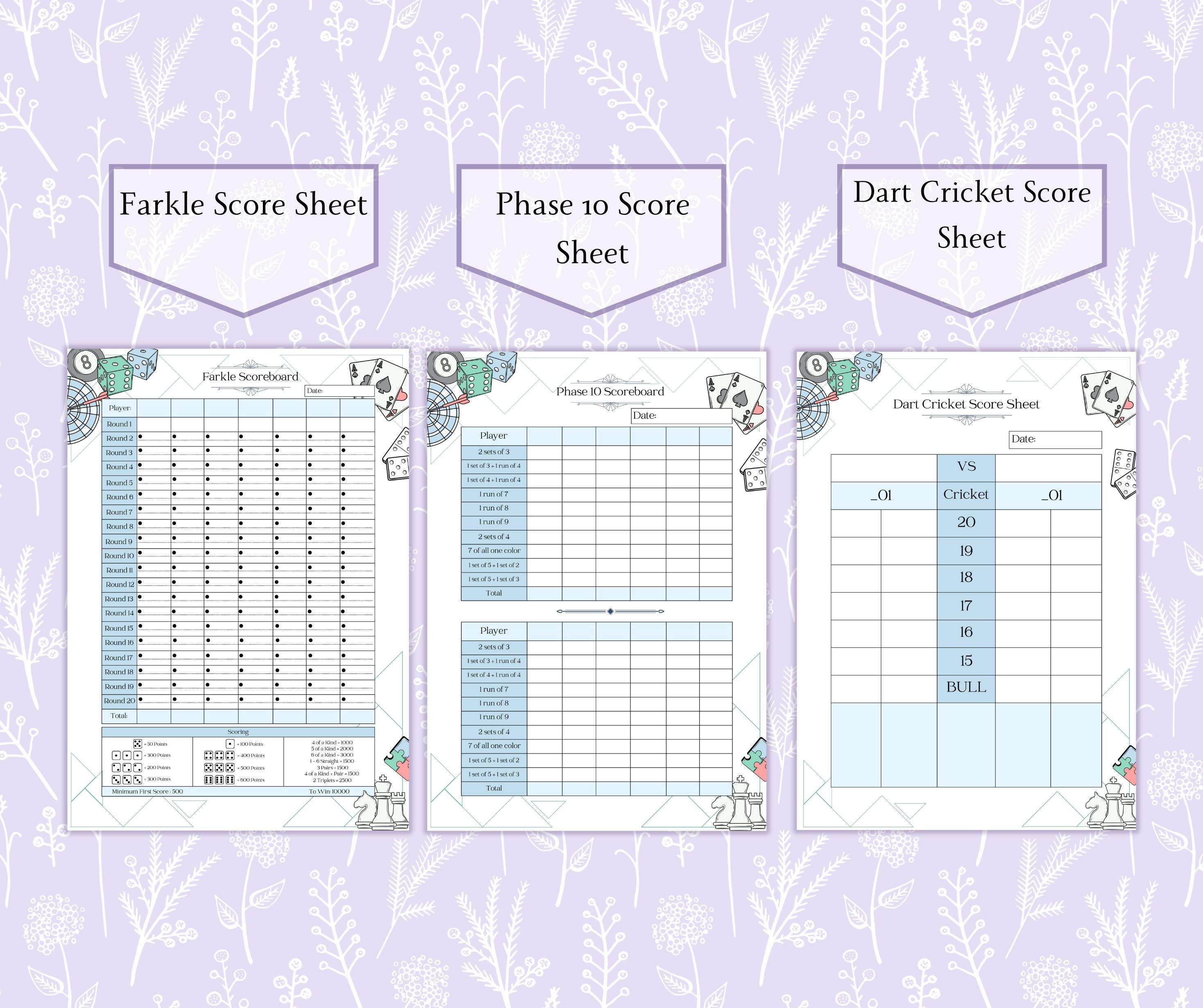 Games Scoreboard Sheets Printable PDF | Rummikub Score Card | Dominos ...