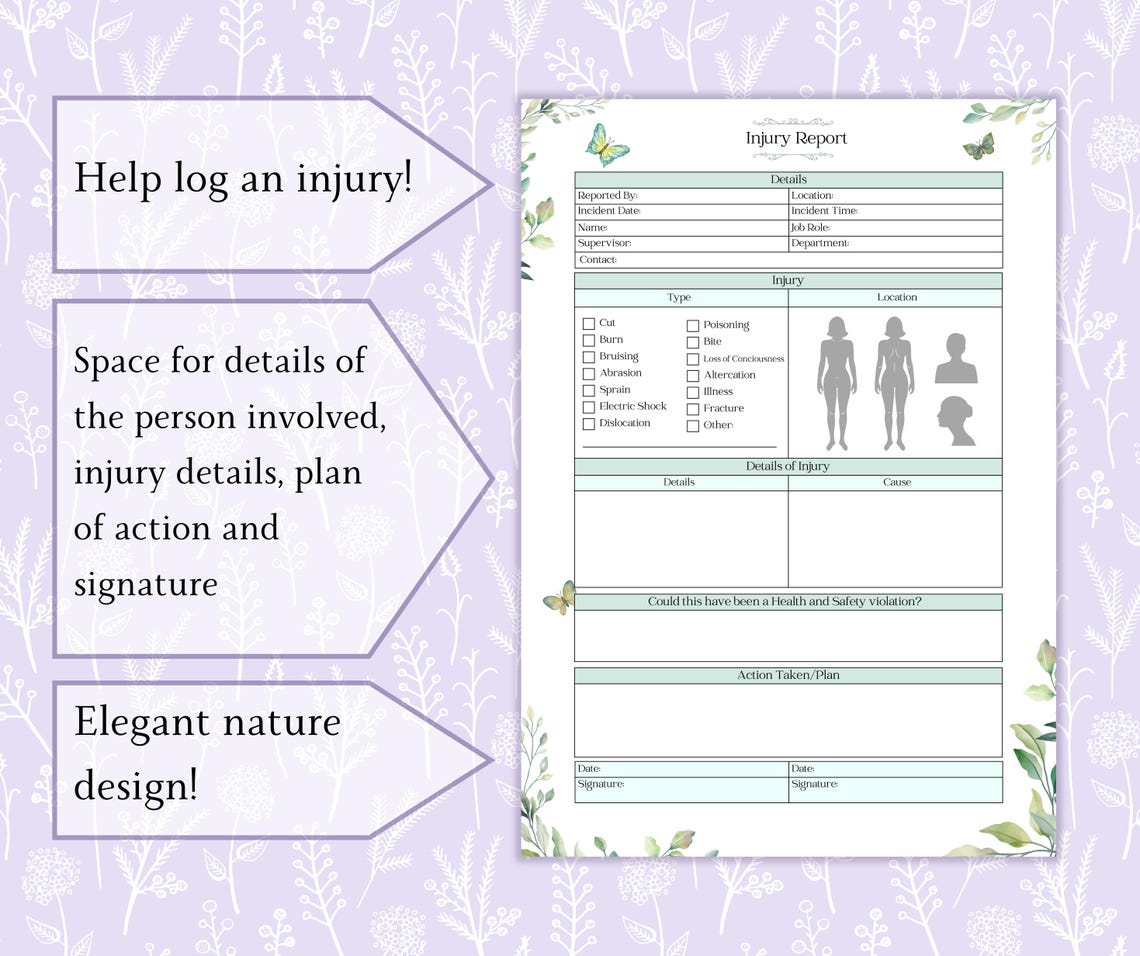 Injury Report Log Printable PDF | Incident Report | Accident Report ...