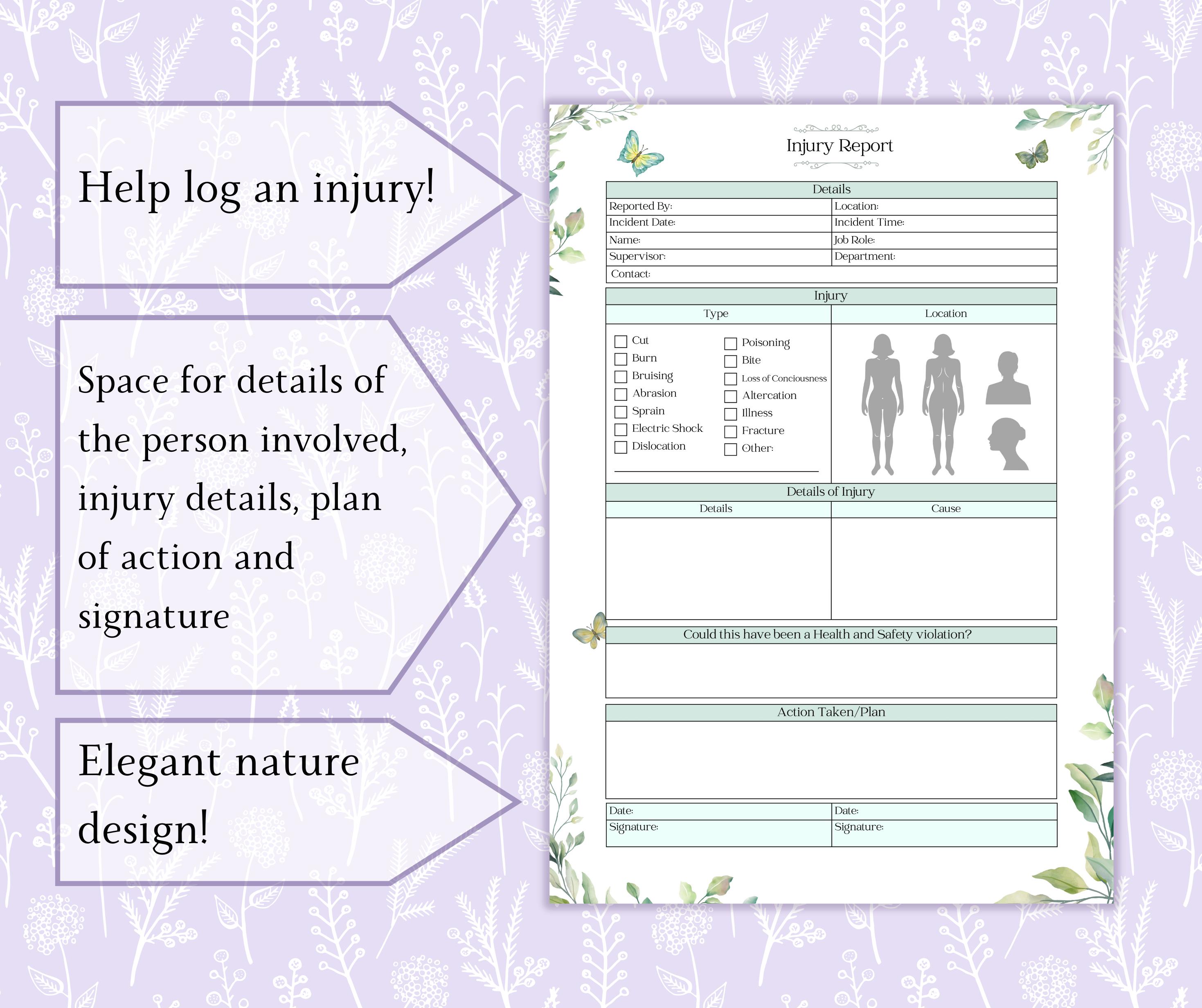Injury Report Log Printable PDF | Incident Report | Accident Report ...