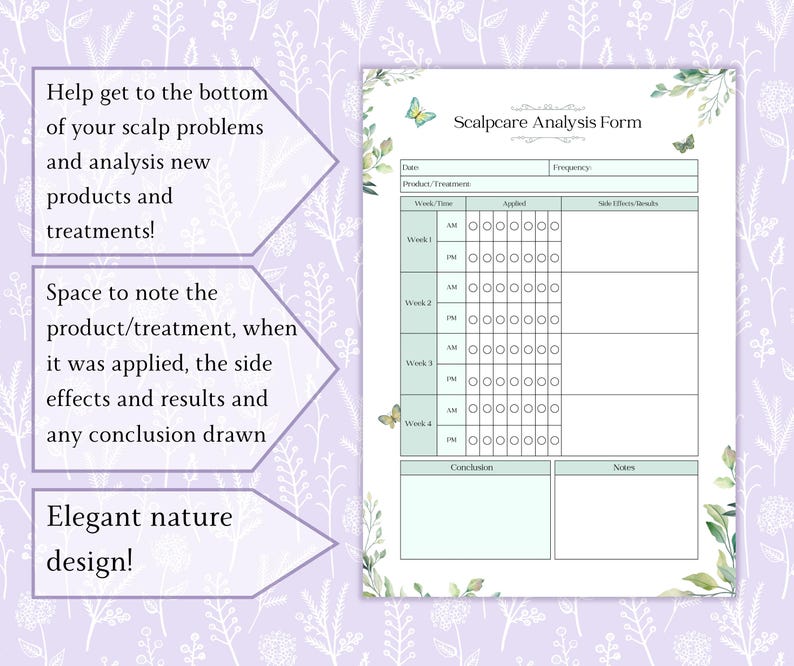 Scalp Treatment Analysis Form Printable PDF | Haircare Tracker | Hair ...