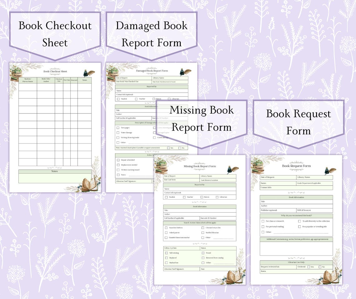 Librarian Forms Bundle Printable PDF | Library Management Form Pack ...