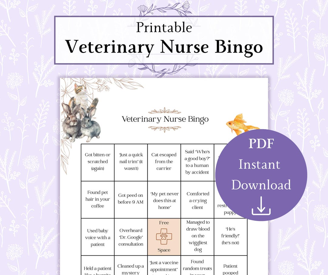 Veterinary Nurse Bingo Sheet Printable PDF, Vet Nurse Gift, Vet Tech Humor, Funny Vet Game ...
