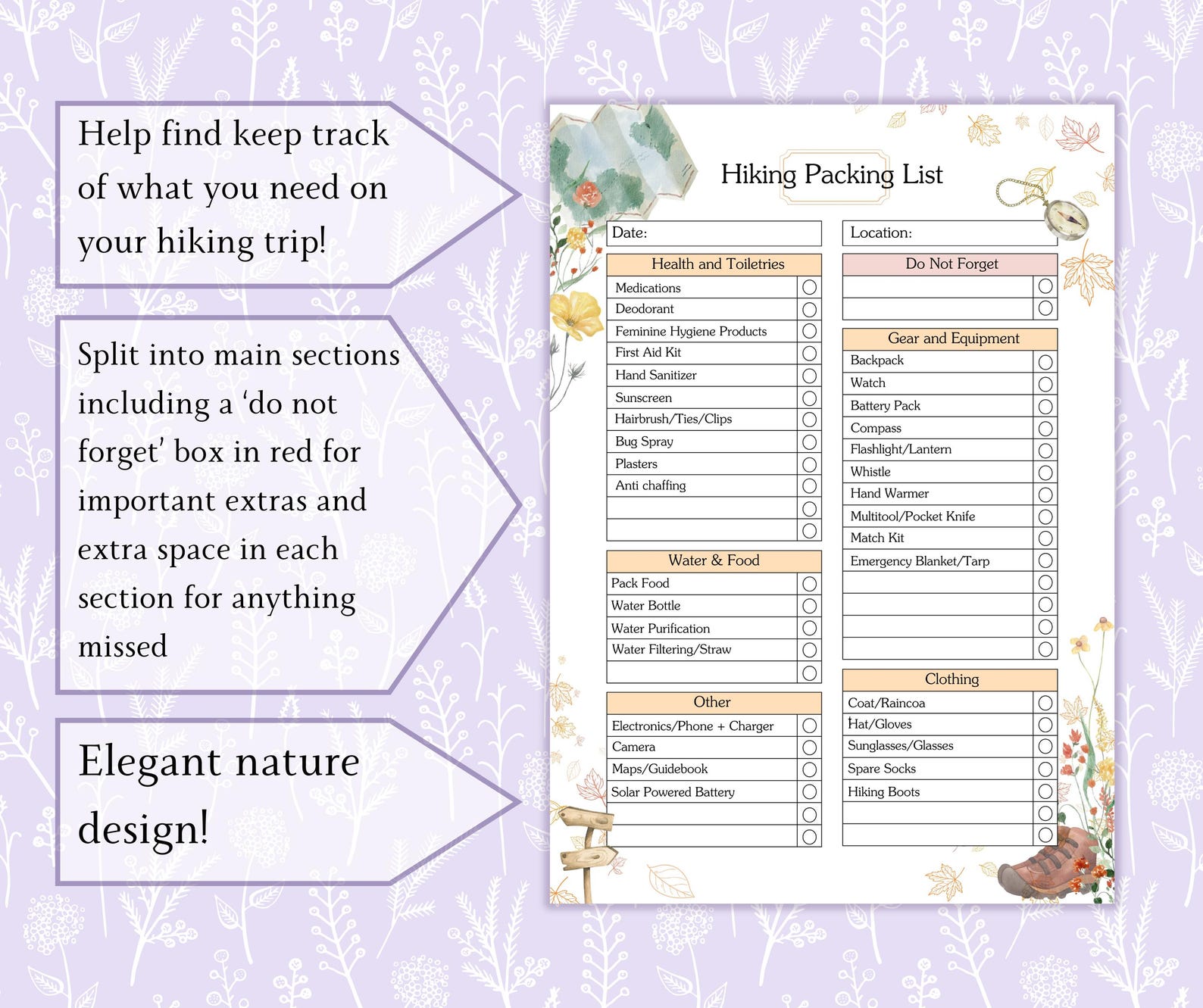 Hiking Packing List Printable PDF | Travel Checklist | Hiking Logbook ...