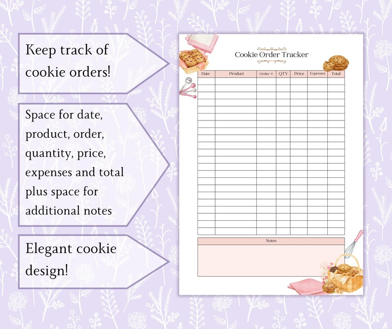 Cookie Sales Tracker Printable PDF | Food Order Tracker | Cookie Order ...