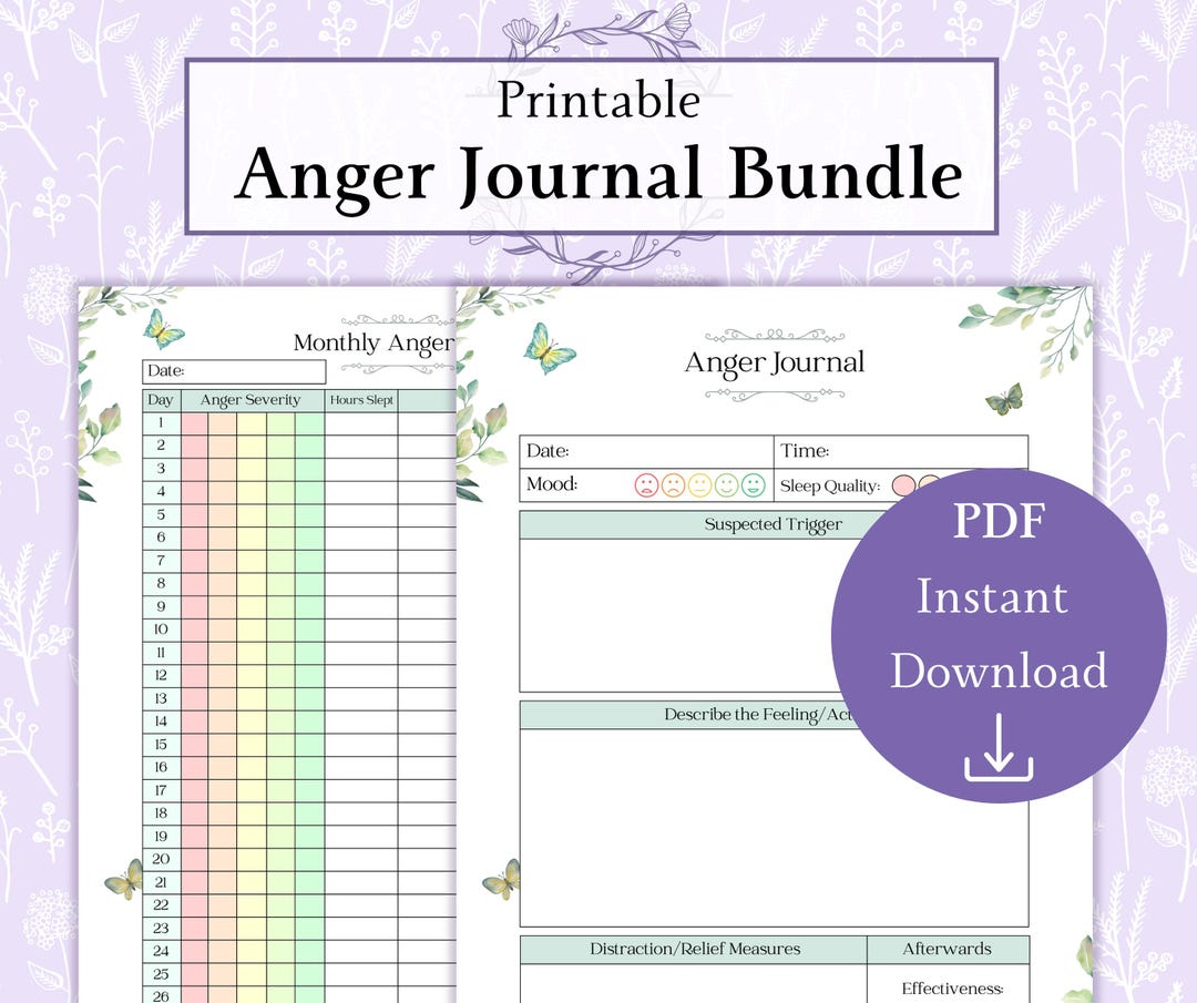 Anger Journal Bundle Printable PDF | Rage Log | Anger Management ...