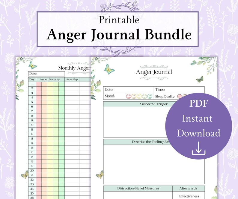 Anger Journal Bundle Printable PDF | Rage Log | Anger Management ...